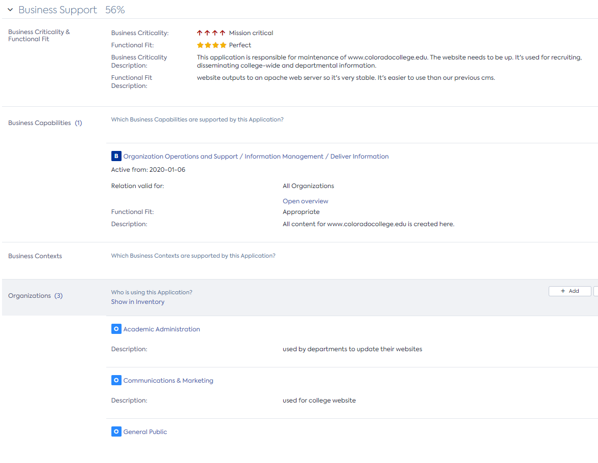 Sample LeanIX Application - Colorado College