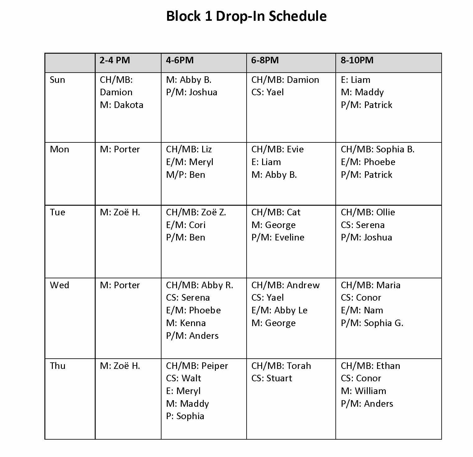 QRC Tutoring Schedule - Colorado College