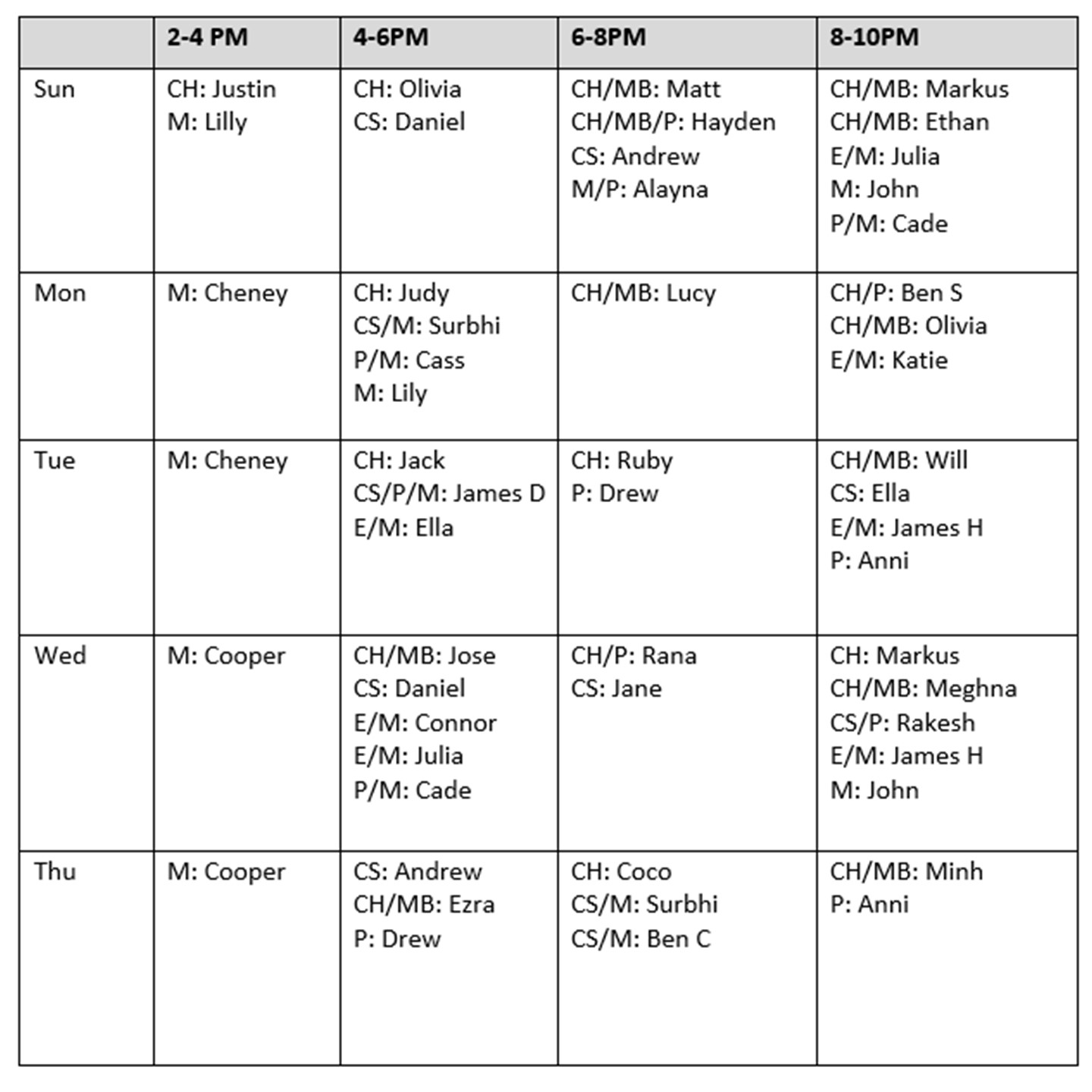 QRC Tutoring Schedule - Colorado College