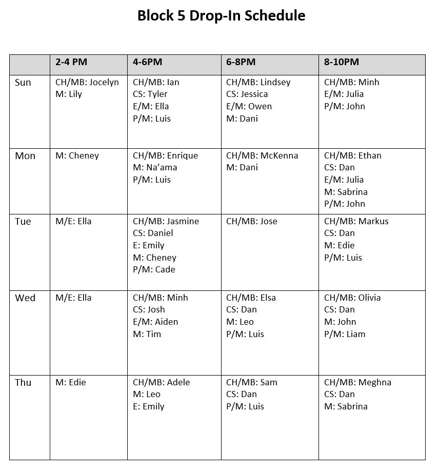 QRC Tutoring Schedule - Colorado College