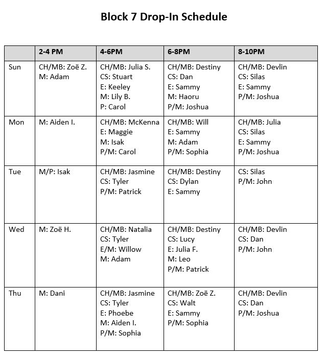 QRC Tutoring Schedule - Colorado College